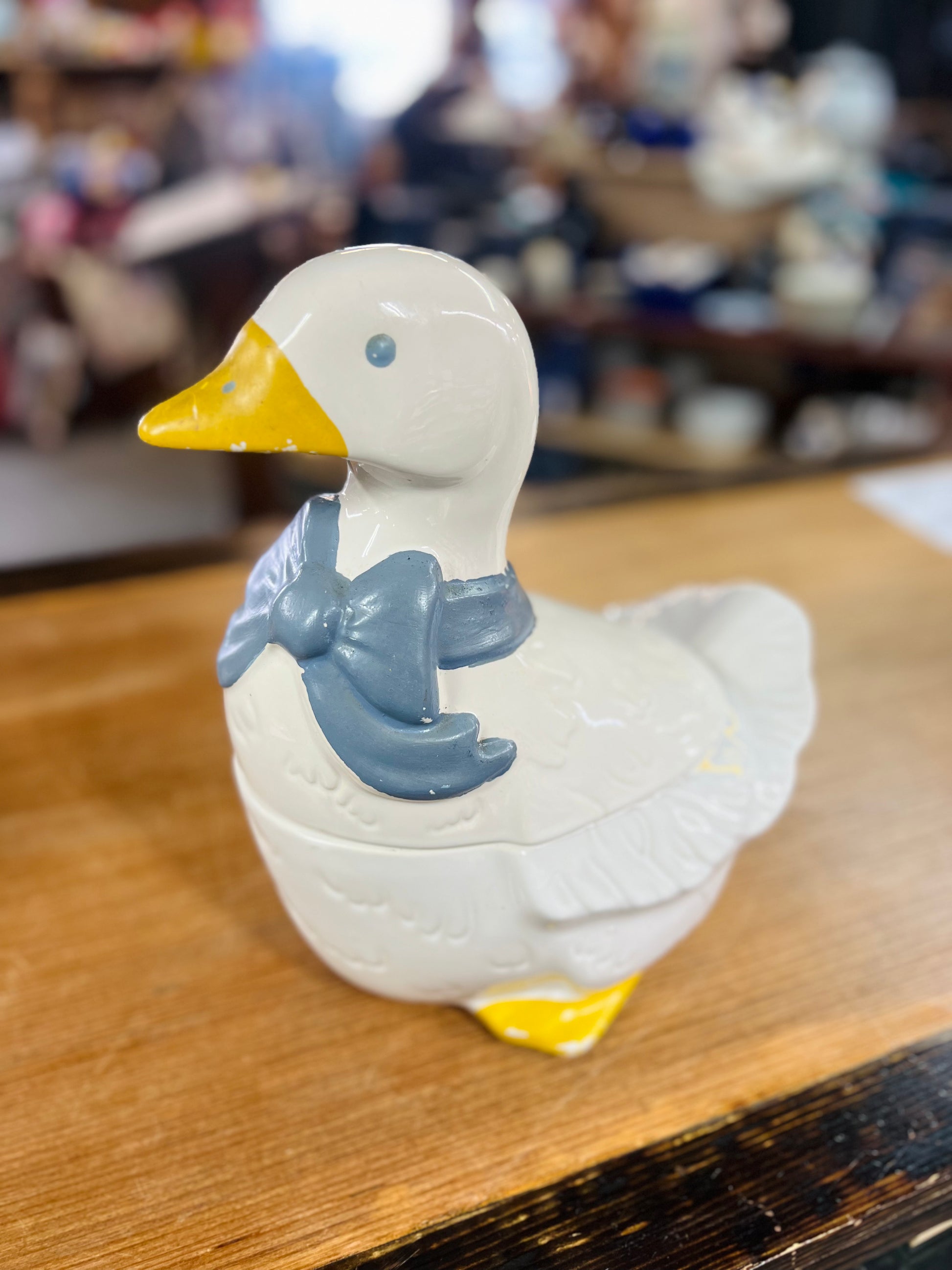 Vintage Mother Goose Cookie Jar with Blue Bow Scarf with Yellow Feet ...