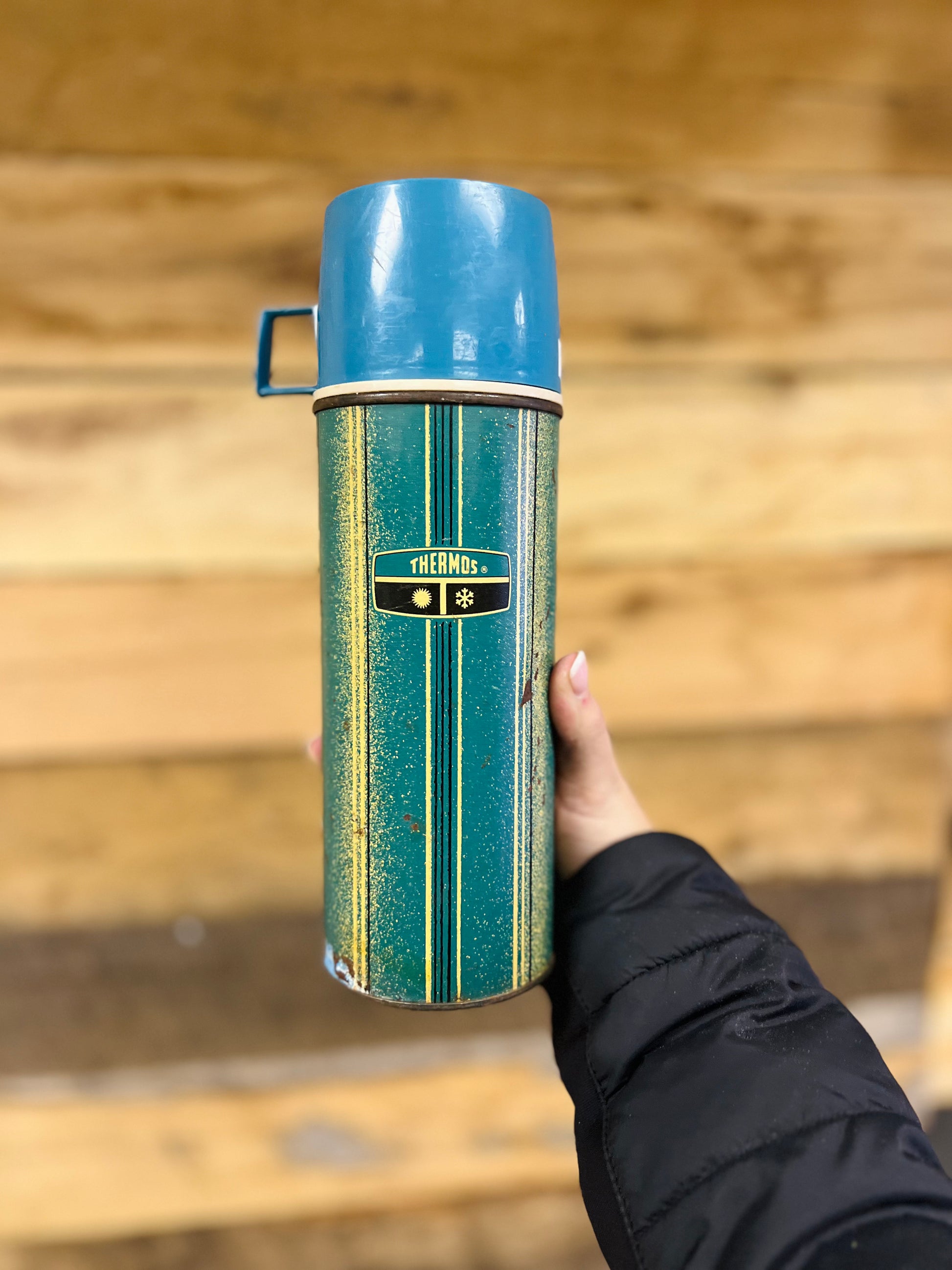 Vintage Blue Striped Thermos Bottle - Pint Size – The Olde General Store